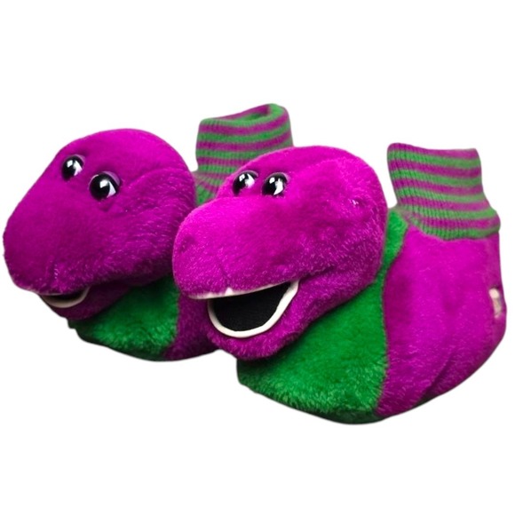 Shoes | Vintage Barney 1993 Slippers Childrens Size 9 1 Large Plush ...